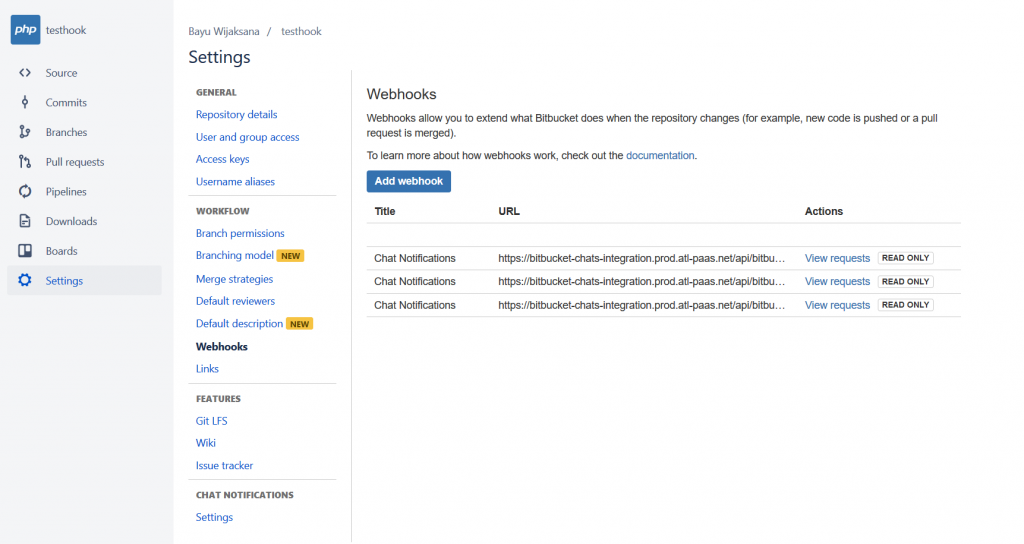 Panduan Cara Menambahkan Webhook ke Bitbucket - Tutorial | Dicloud